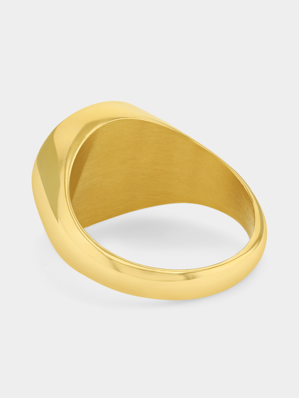 Gold Plated Stainless Steel Black Inlay Round Signet Ring | Bash