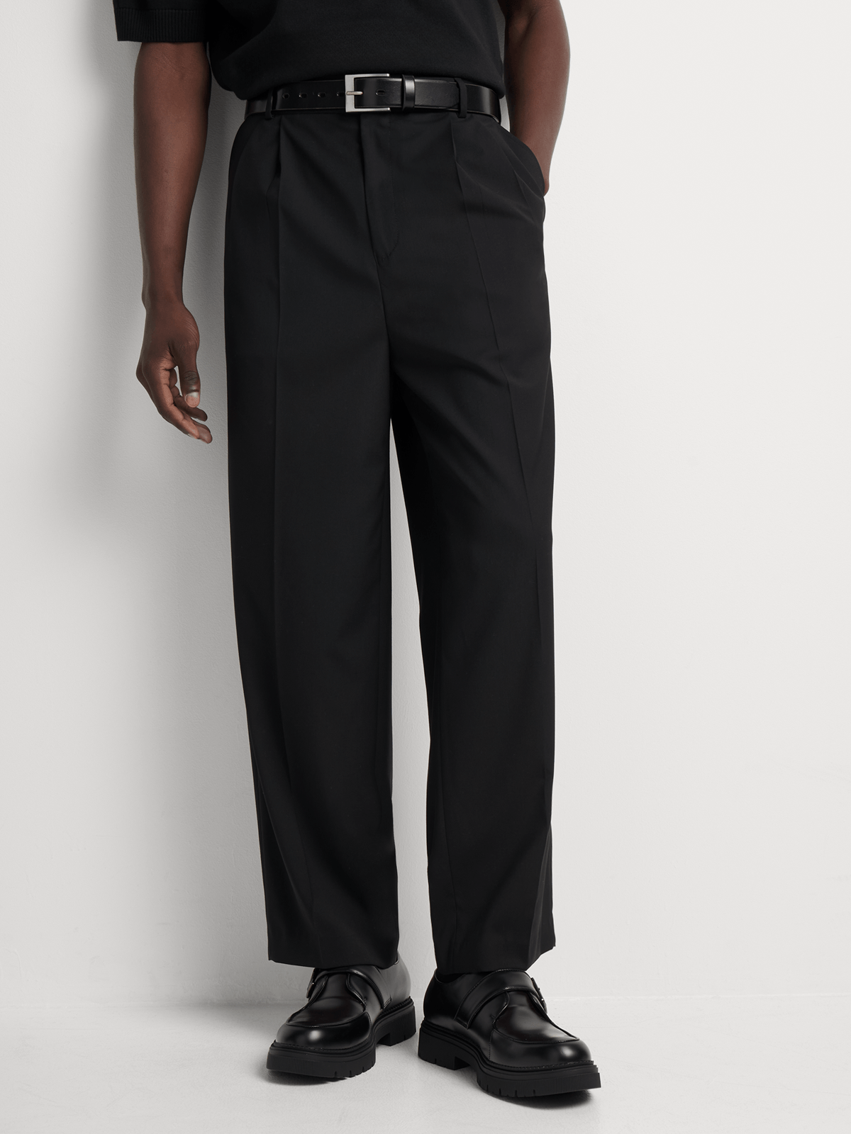 Markham Men's Smart Relaxed Fit Pleat Black Trouser | Bash