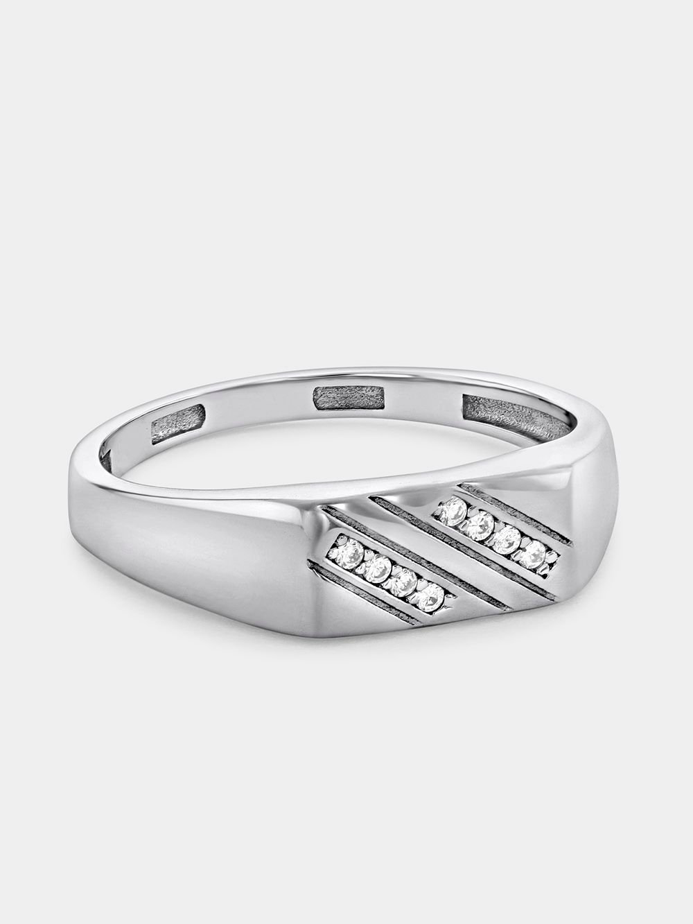 Sterling Silver Cubic Zirconia Men's Indent Ring | Bash