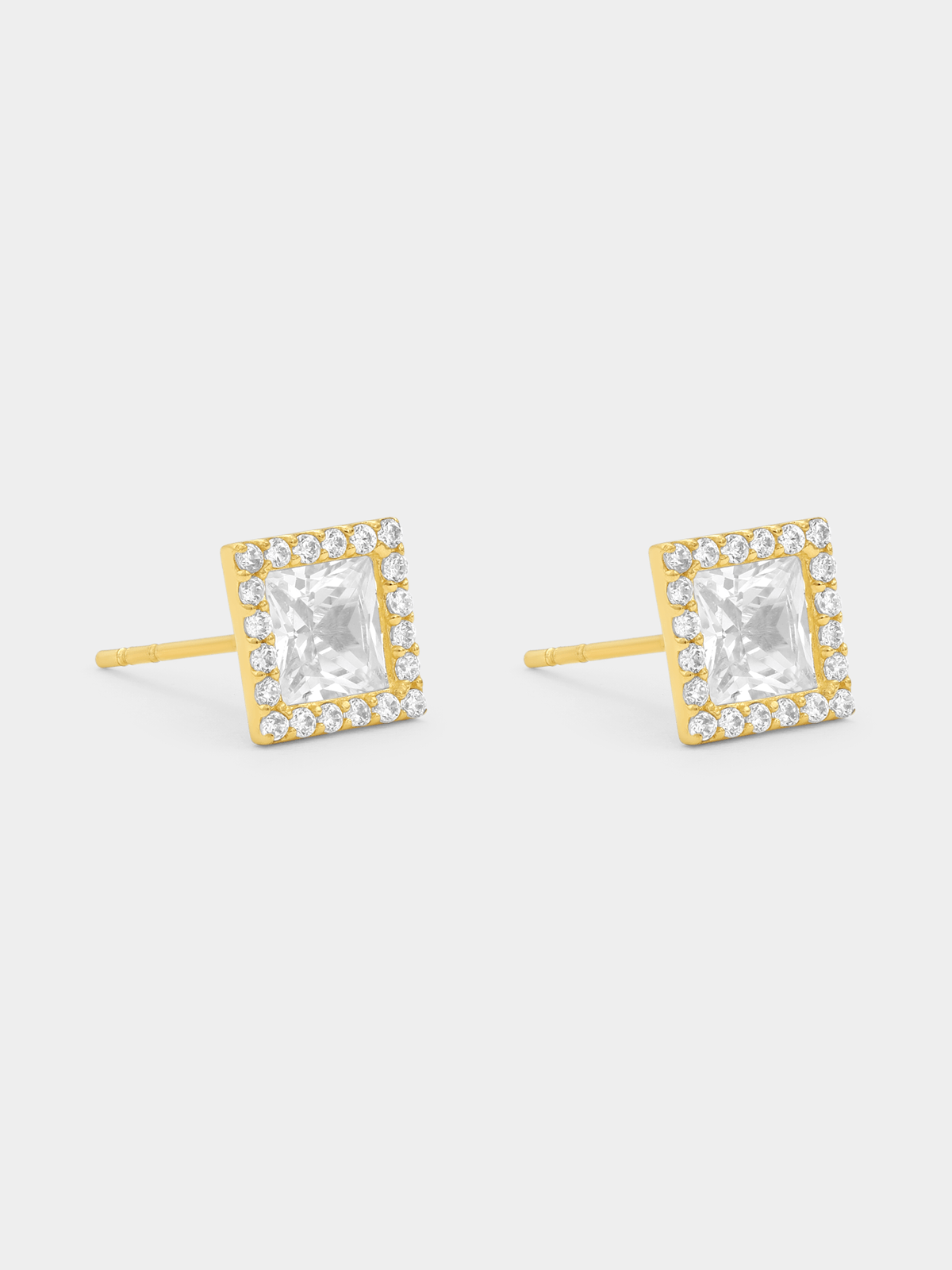Yellow Gold Cubic Zirconia Square Halo Stud Earrings | Bash
