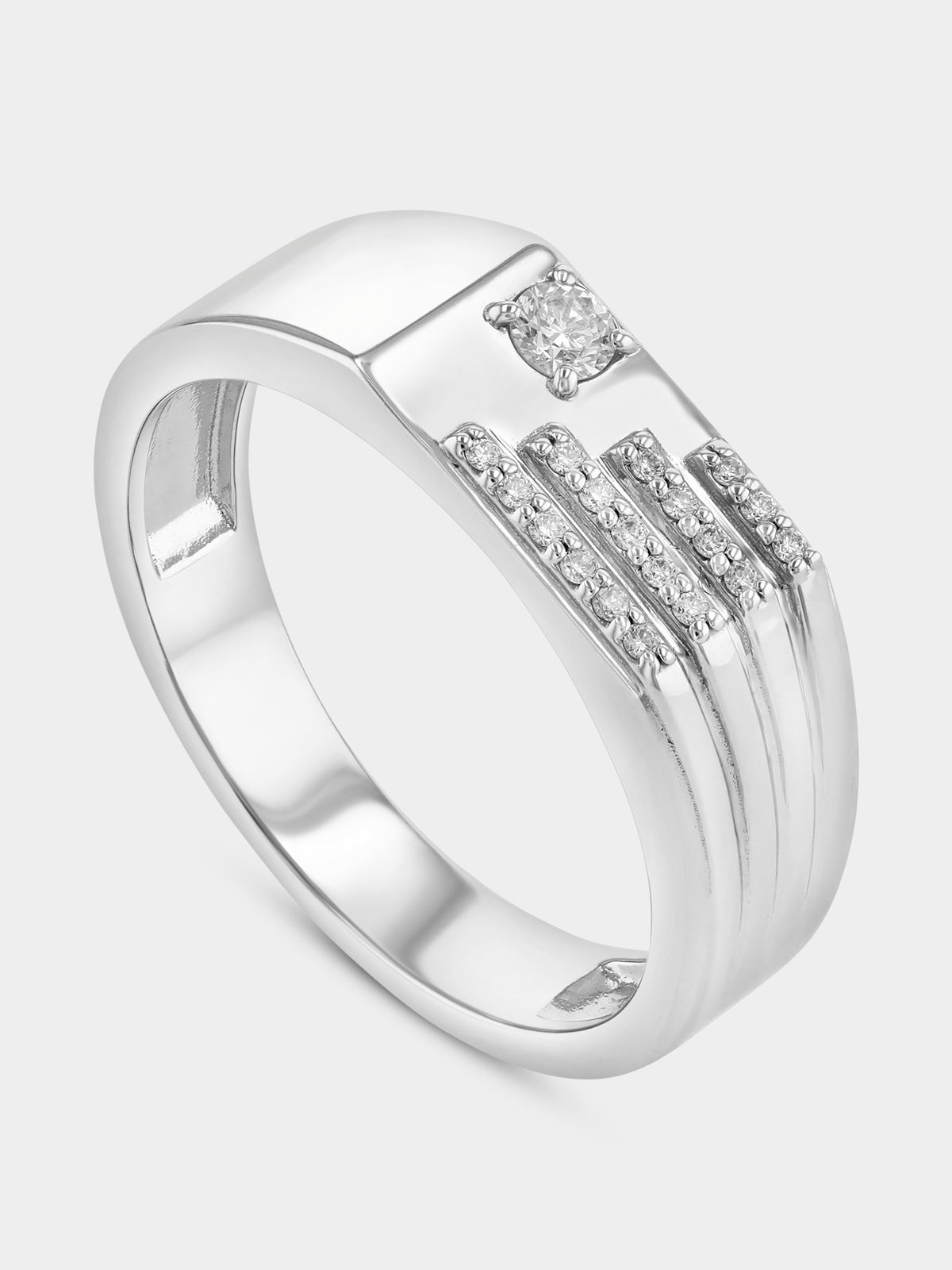 Sterling Silver Lab Grown Diamond Solitaire Horizontal Rows Ring | Bash