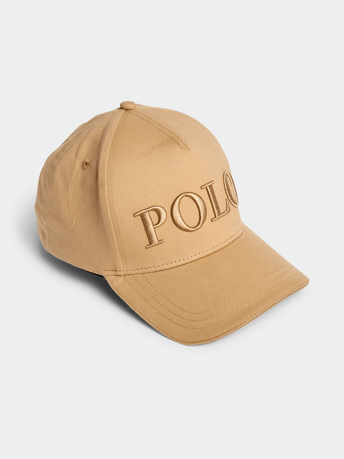 Men's Polo Beige 5 Panel Embroidered Peak Cap | Bash