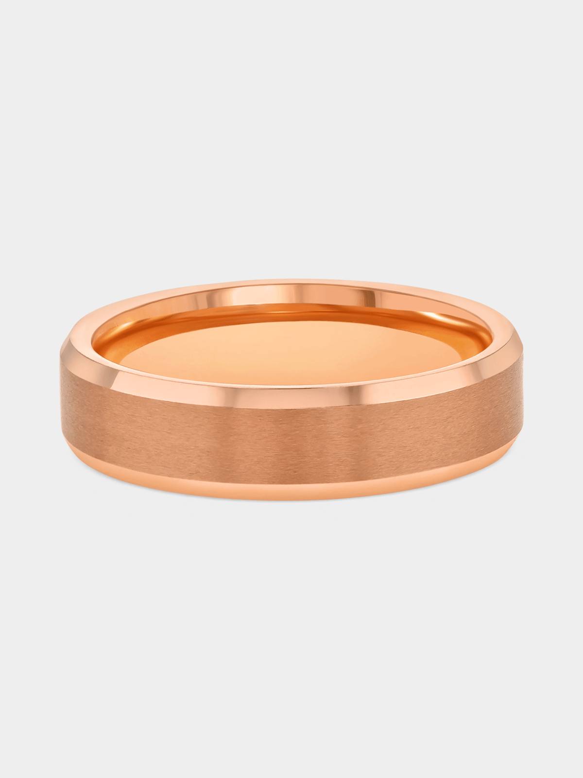 Rose Plated Tungsten Brushed Centre Beveled Edge Ring | Bash