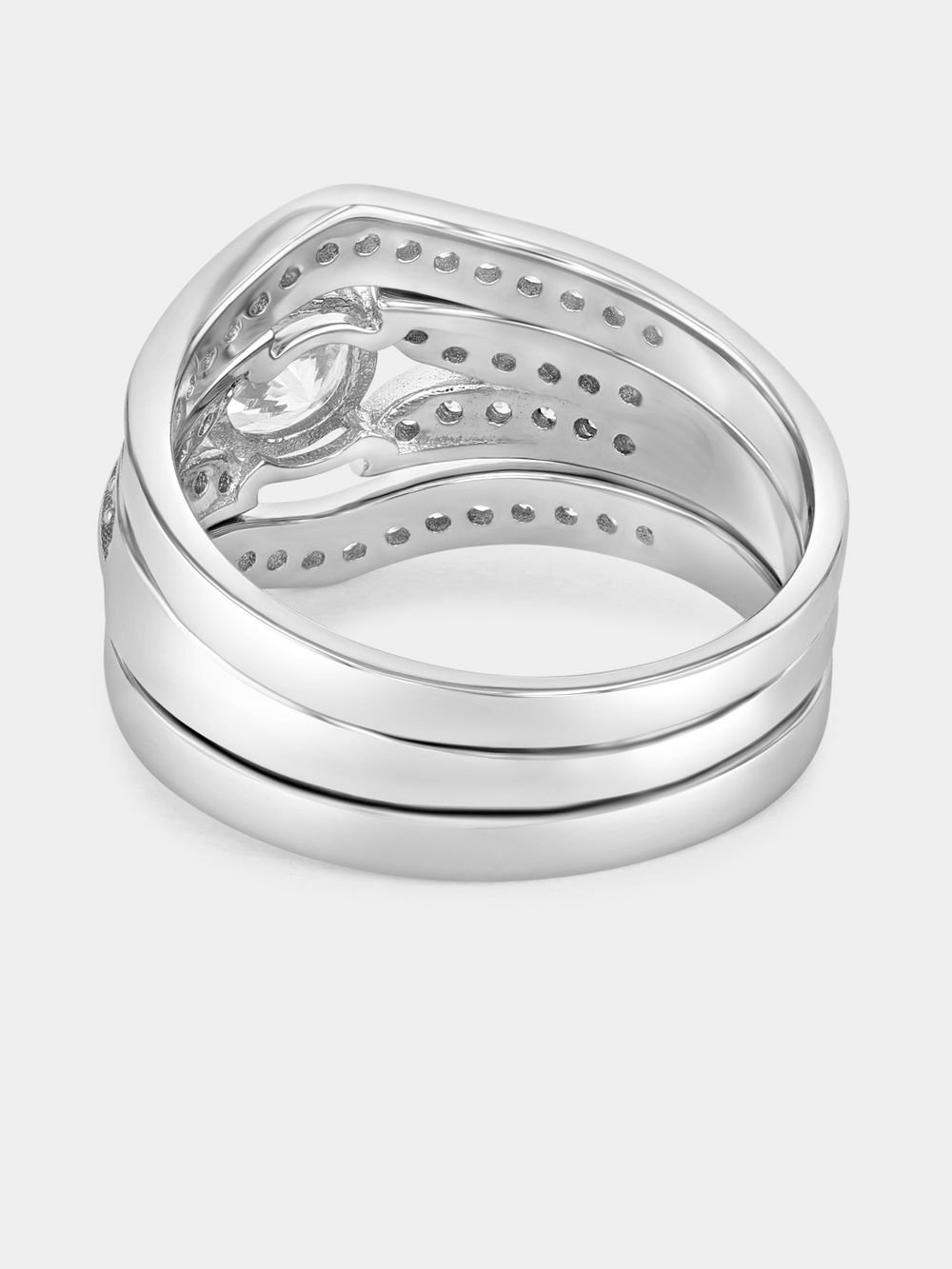 Sterling Silver Cubic Zirconia Round Fluted Triple Set Ring | Bash