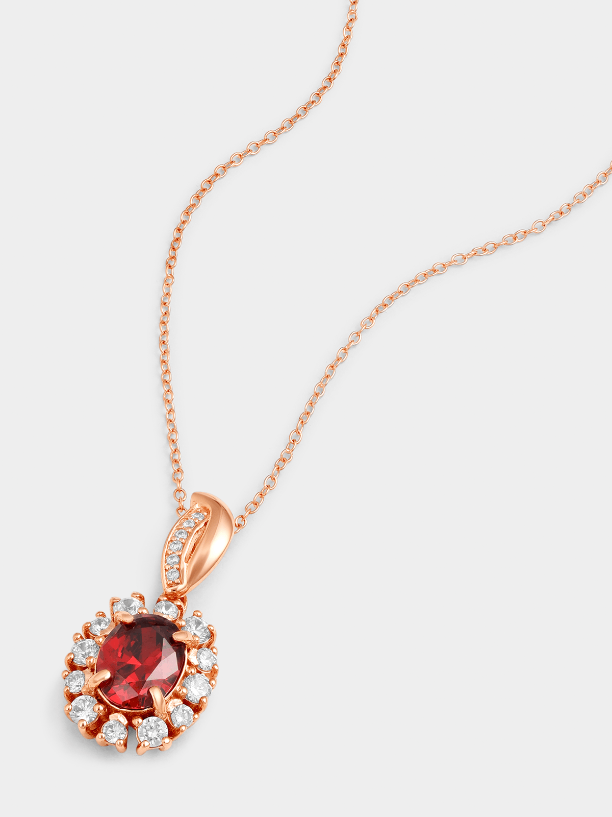 Rose Plated Sterling Silver Garnet Cubic Zirconia Oval Halo Twist ...