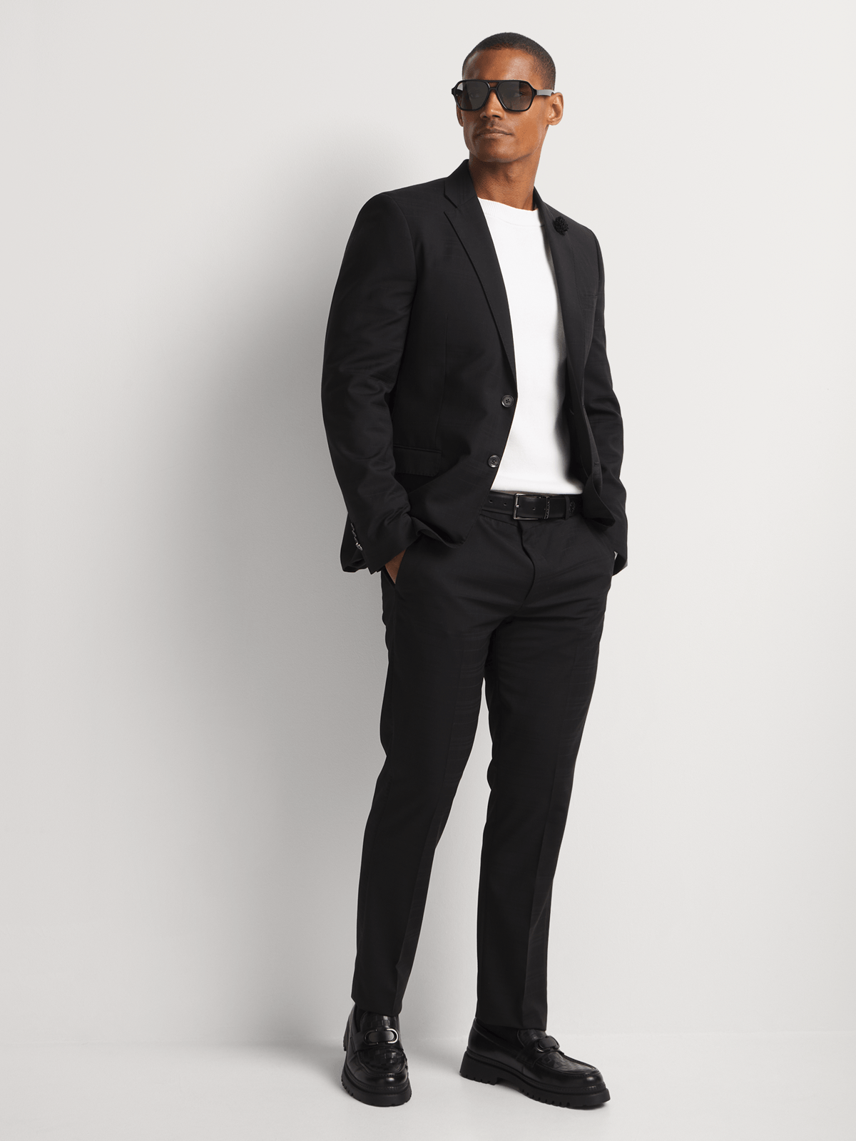 Markham Men's Slim Check Wool Blend Black Suit Jacket | Bash