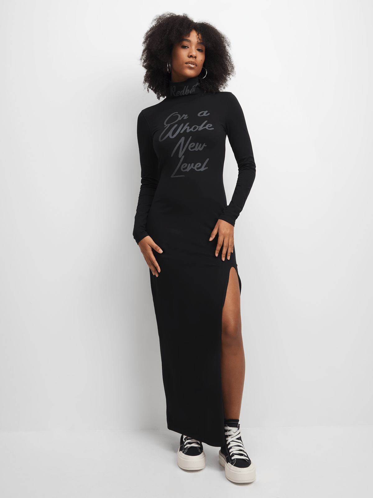 Redbat Claassics Women's Black High Neck Bodycon Dress | Bash