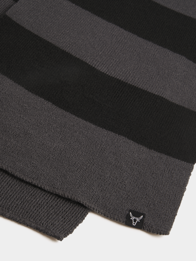 Exact Men's Black & Grey Striped Scarf & Beanie Set | Bash