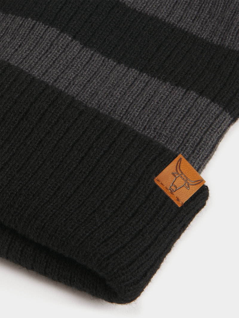 Exact Men's Black & Grey Striped Scarf & Beanie Set | Bash