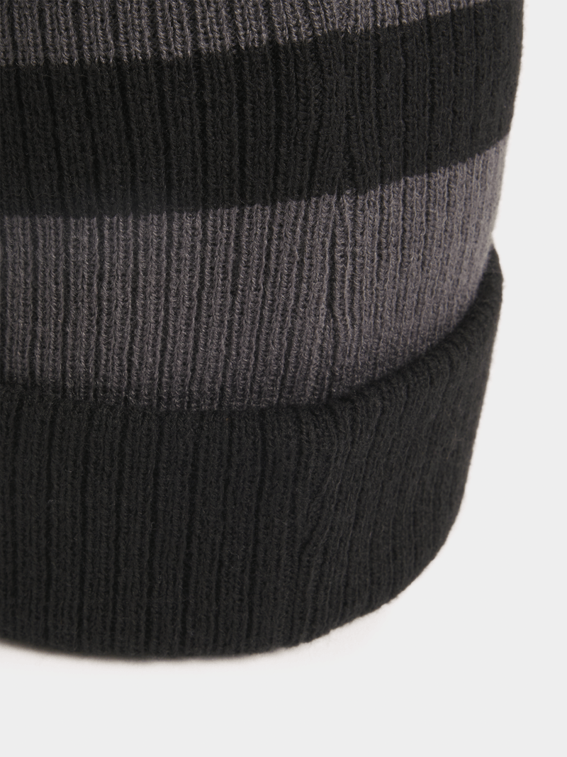 Exact Men's Black & Grey Striped Scarf & Beanie Set | Bash