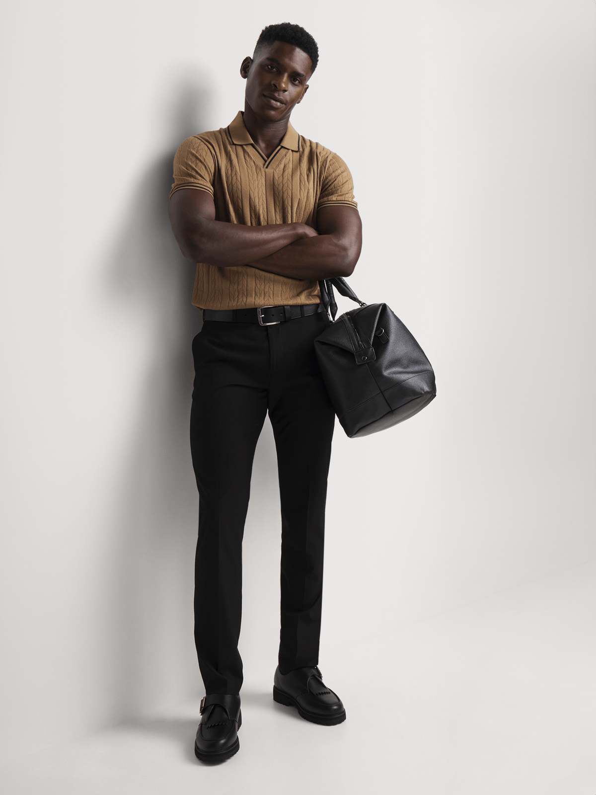 Markham Men's Textured Tipped Revere Camel Golfer | Bash