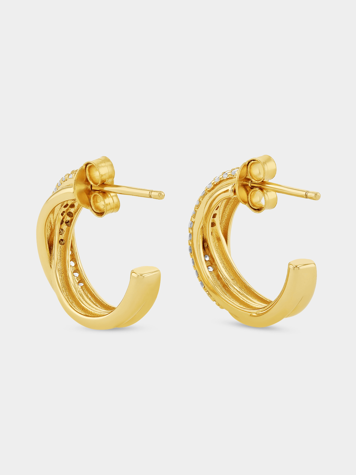 Gold Plated Sterling Silver Cubic Zirconia Pavé Twisted Hoop Earrings ...