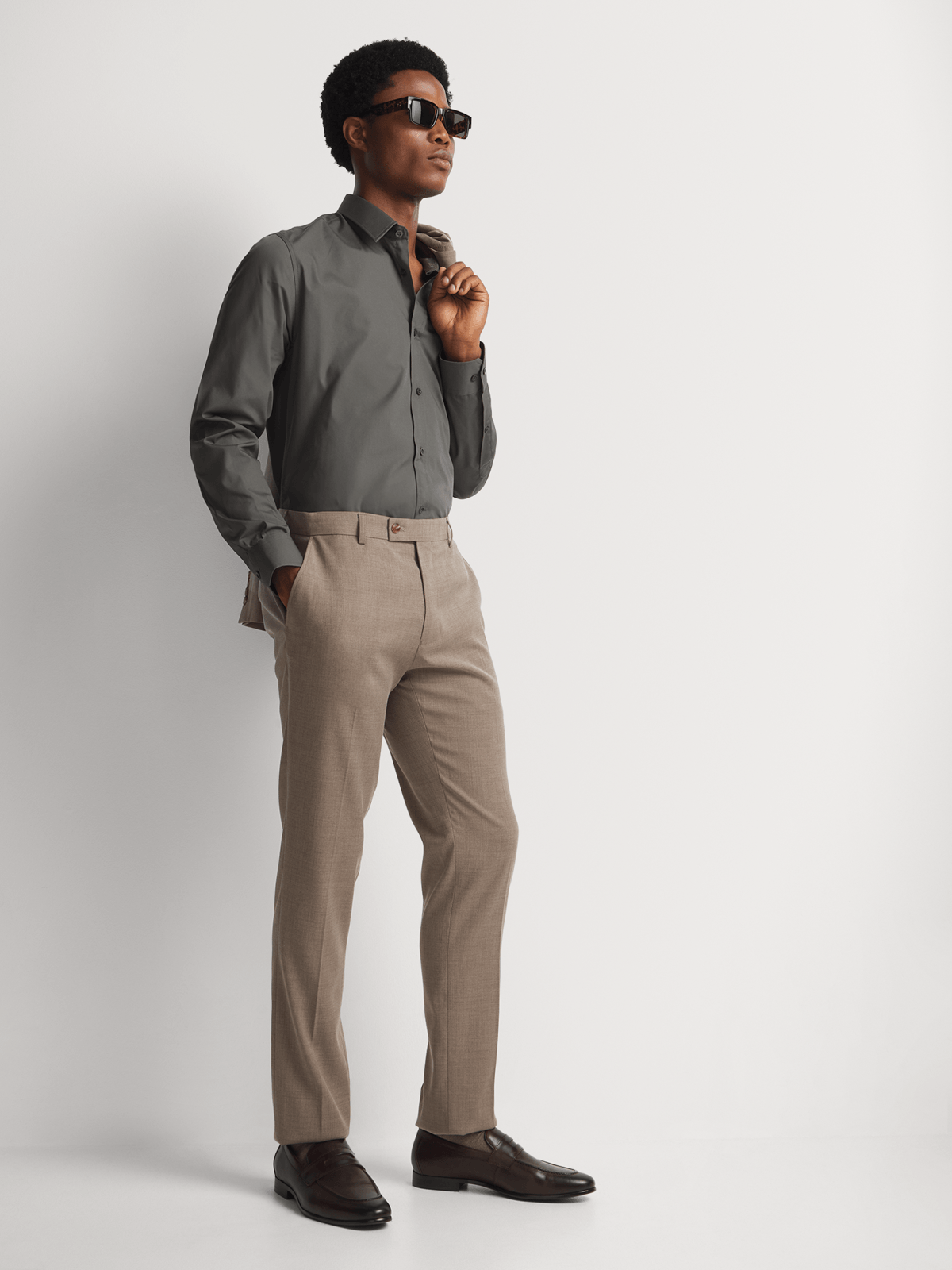 Markham Men's Slim Textured Taupe Suit Trouser | Bash