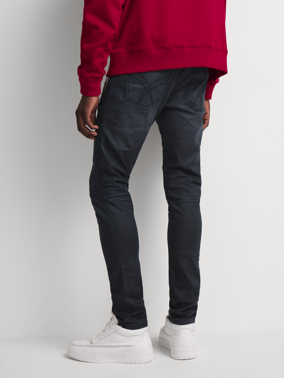 Fabiani Men's Blue Semi-Coated Biker Denim Jean | Bash