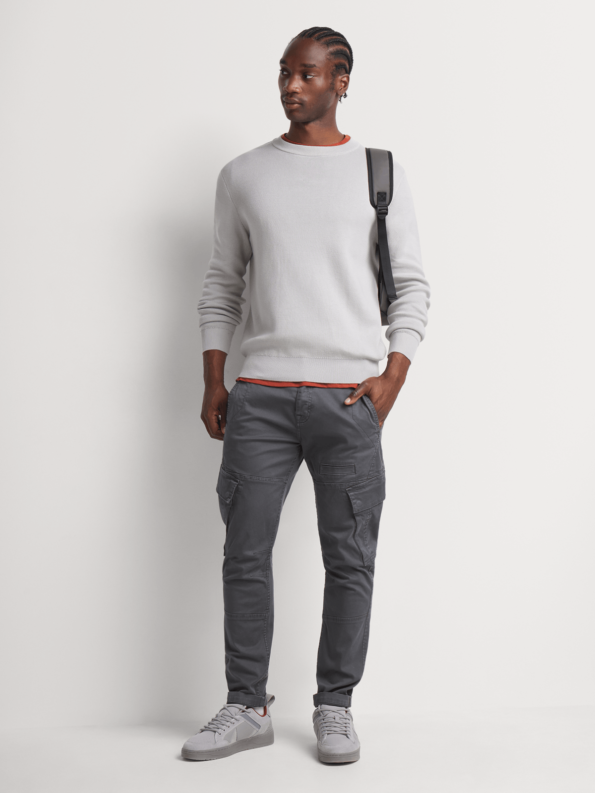 Men's Markham Texture Crew Grey Knitwear | Bash