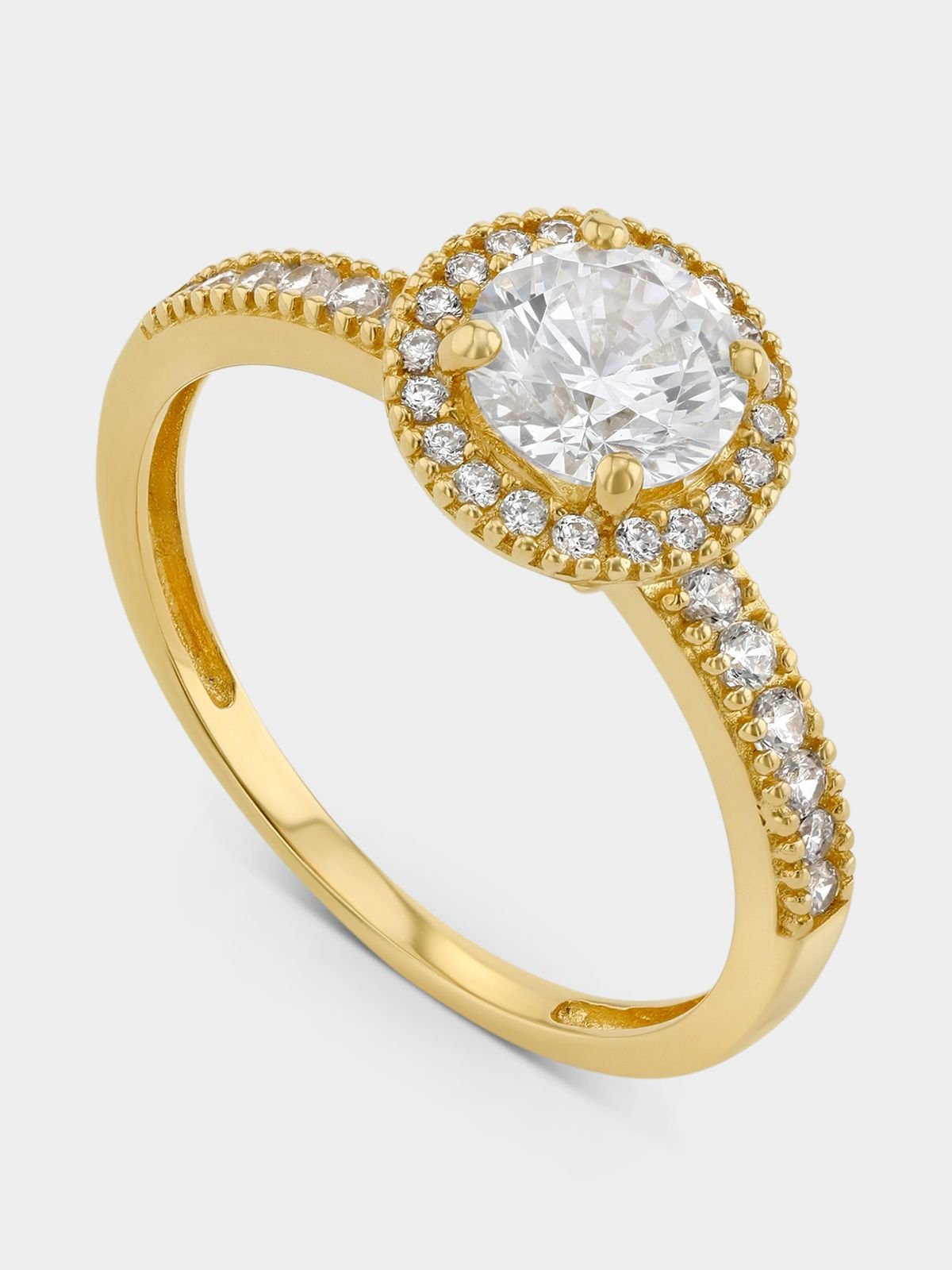 Yellow Gold Cubic Zirconia Round Halo Ring | Bash