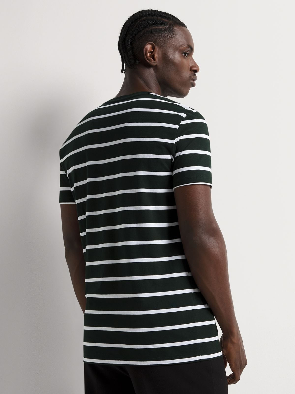 Men's Markham Horizontal Stripe Dark Green/White T-Shirt | Bash