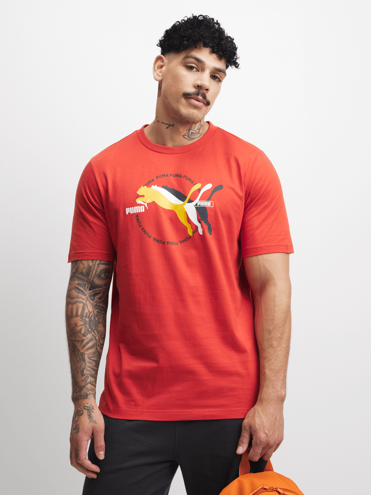 Puma Mens Multiple Logo Graphic Fire Red Tee | Bash
