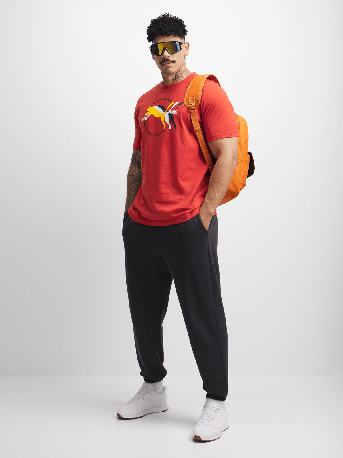 Puma Mens Multiple Logo Graphic Fire Red Tee | Bash