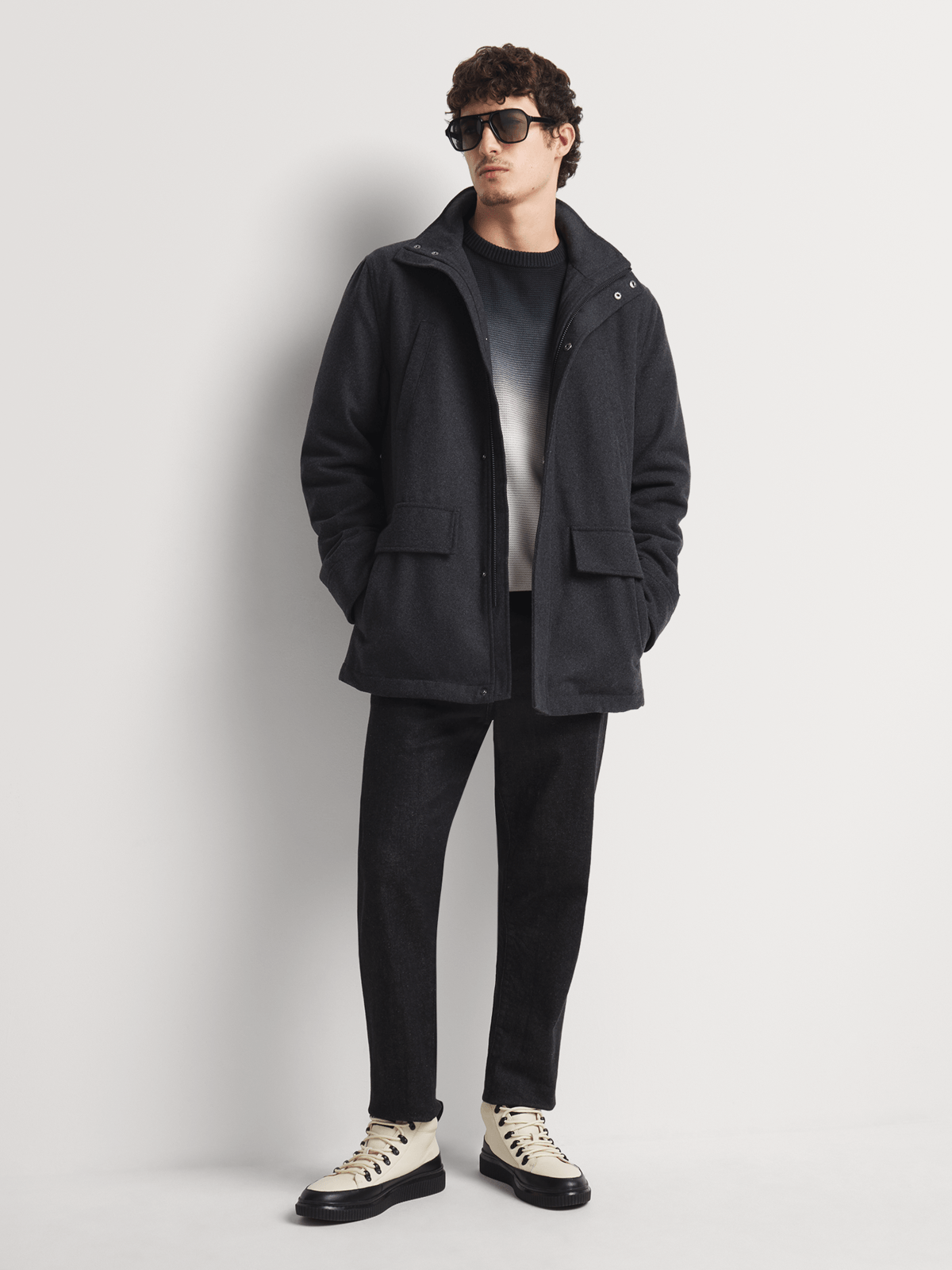 Men's Markham Smart Funnel Neck Crop Charcoal Melton Jacket | Bash