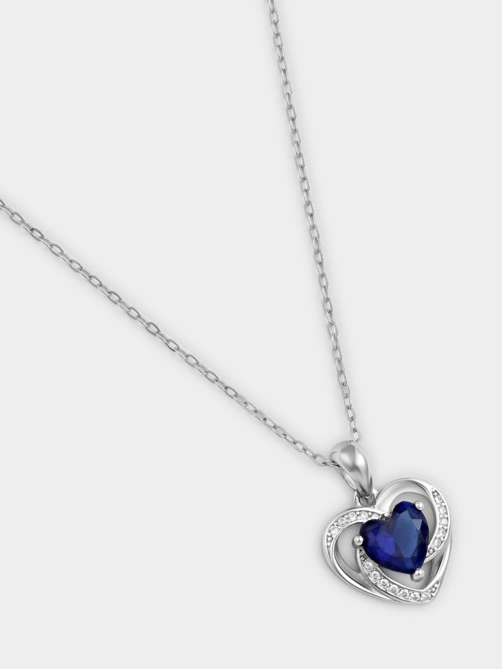 Sterling Silver Blue & White Cubic Zirconia Heart In Heart Pendant | Bash