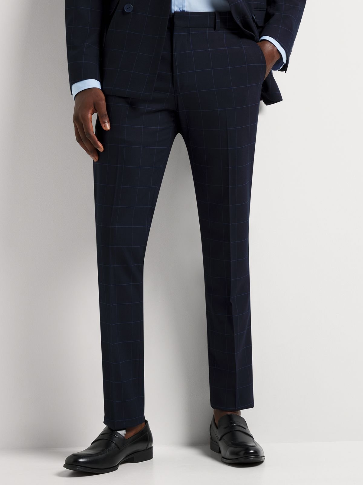 Men's Markham Skinny Fit Windowpane Navy Suit Trouser | Bash