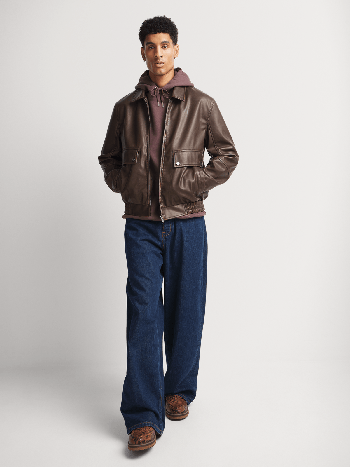 Markham Men's Smart Washed Zipped Brown Bomber Jacket | Bash