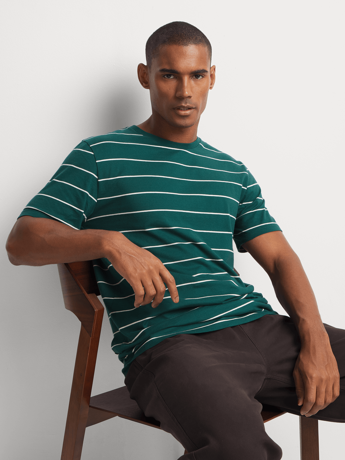 Markham Men's Horizontal Stripe Slim Fit Forest Green/Stone T-Shirt | Bash