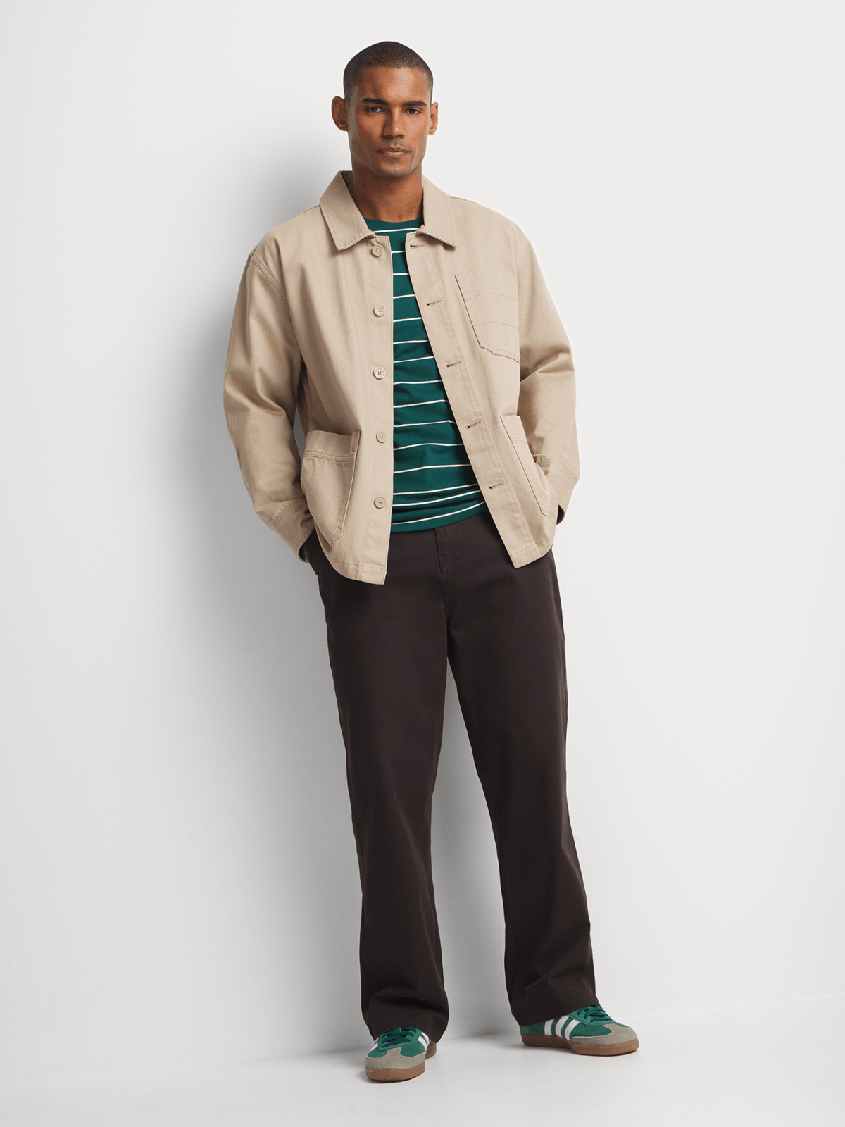 Markham Men's Horizontal Stripe Slim Fit Forest Green/Stone T-Shirt | Bash