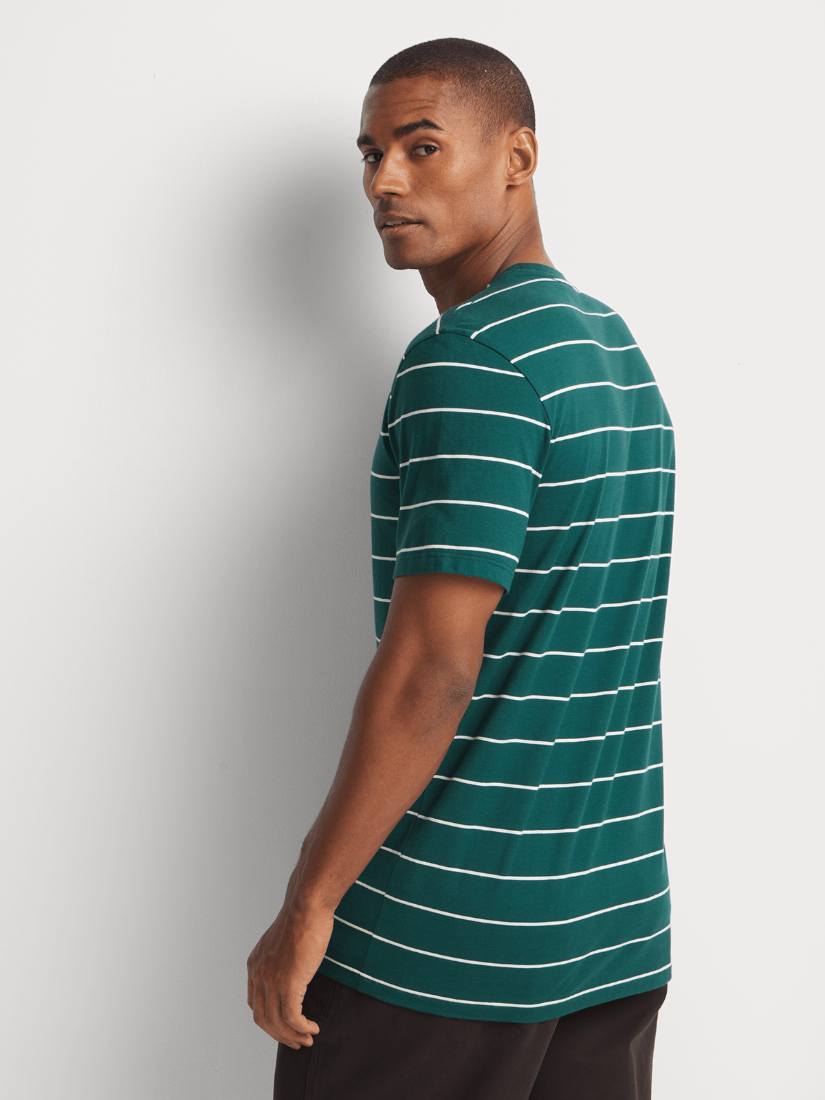 Markham Men's Horizontal Stripe Slim Fit Forest Green/Stone T-Shirt | Bash