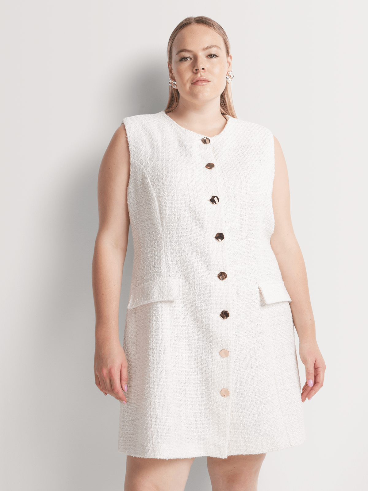 Boucle Button Through Shift Dress | Bash