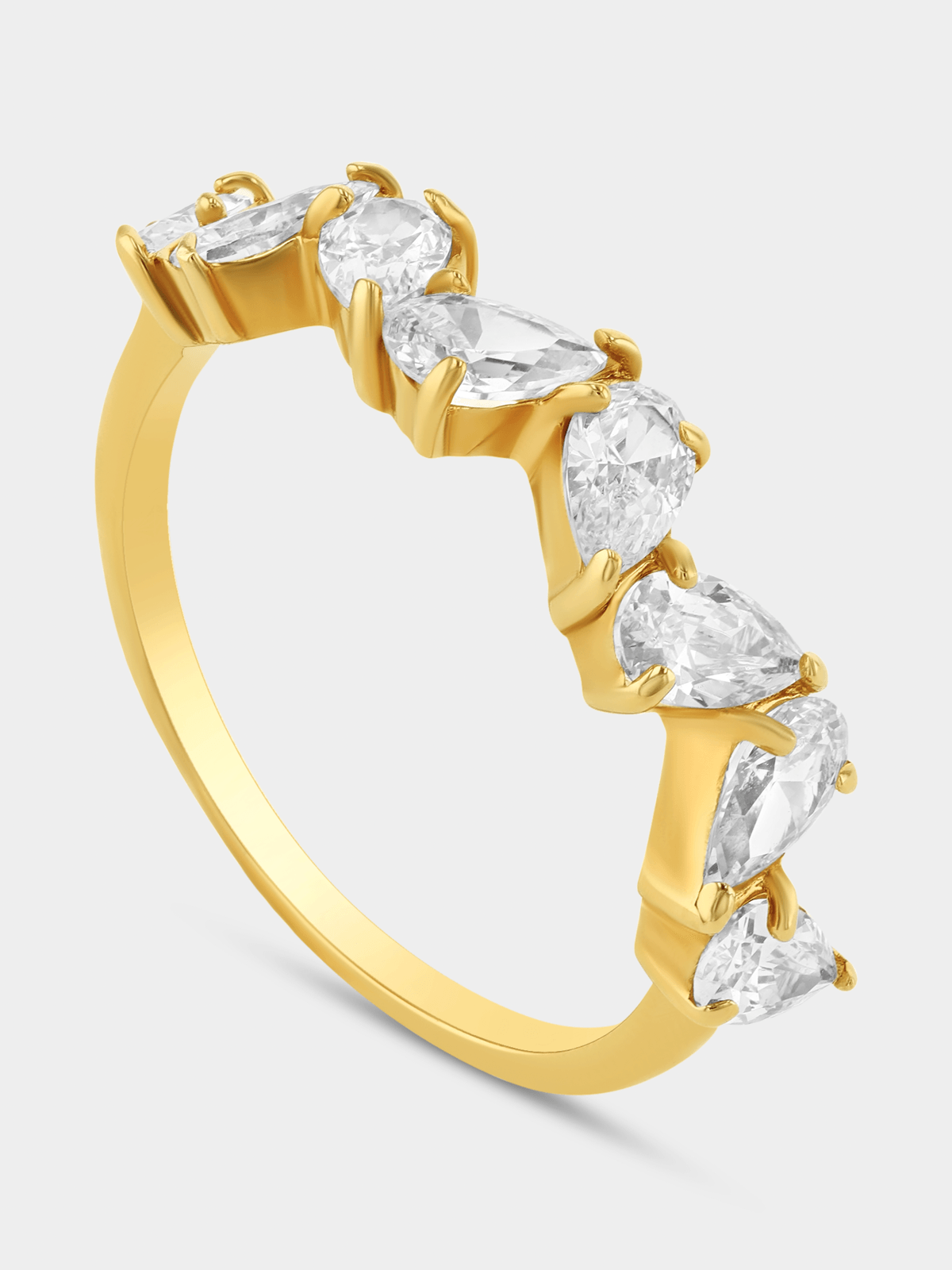 Gold Plated Sterling Silver Cubic Zirconia Pear Half Eternity Ring | Bash