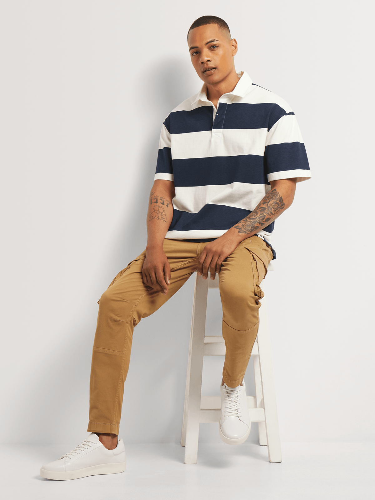 Relay Jeans Men's Striped Rugby Navy Golfer | Bash