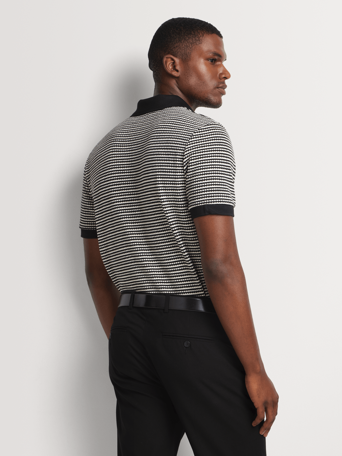 Markham Men's Textured Stripe Button Black/Milk Golfer | Bash