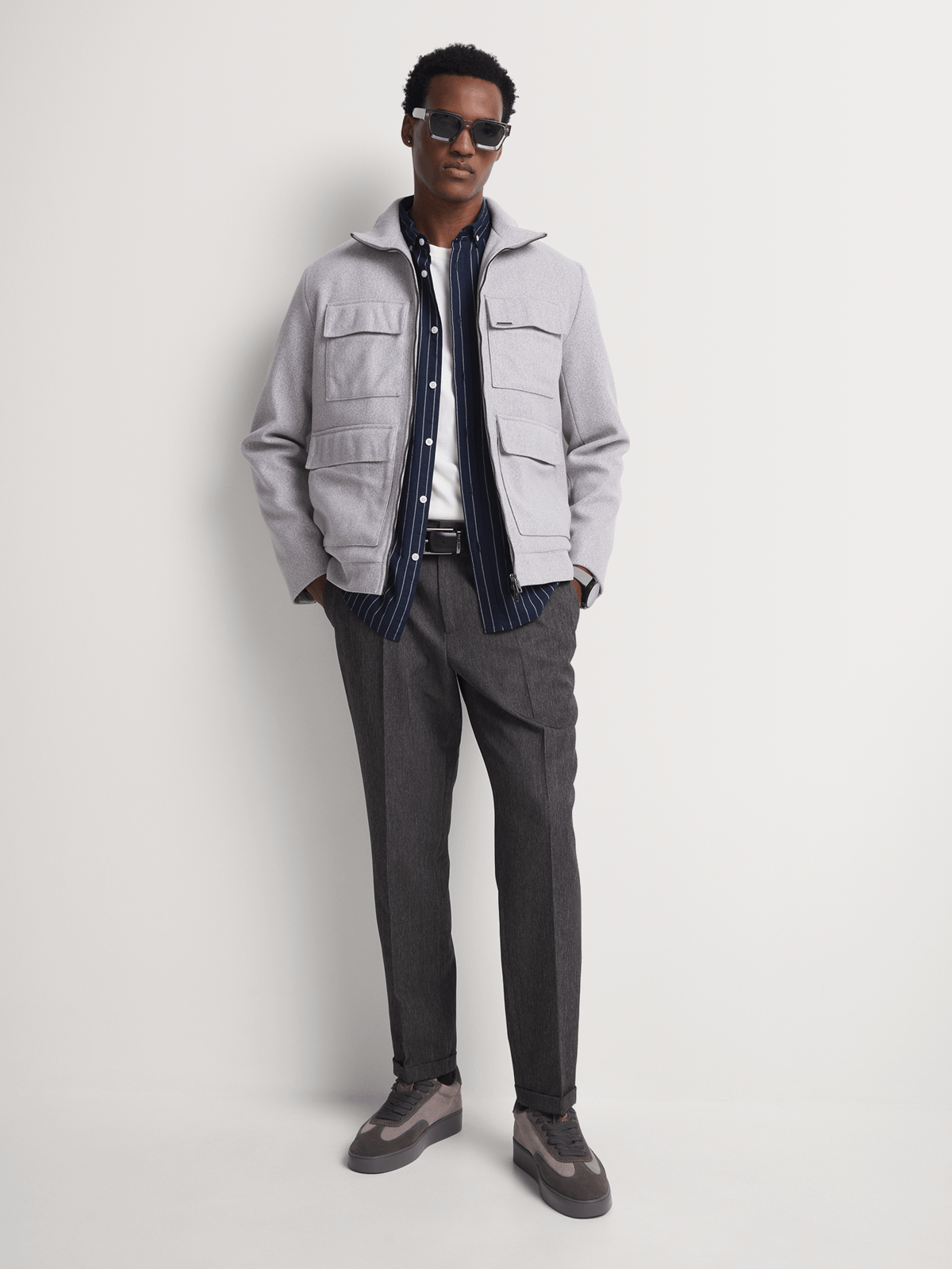 Markham Men's Smart Crop Melton Zipped Utility Grey Jacket | Bash