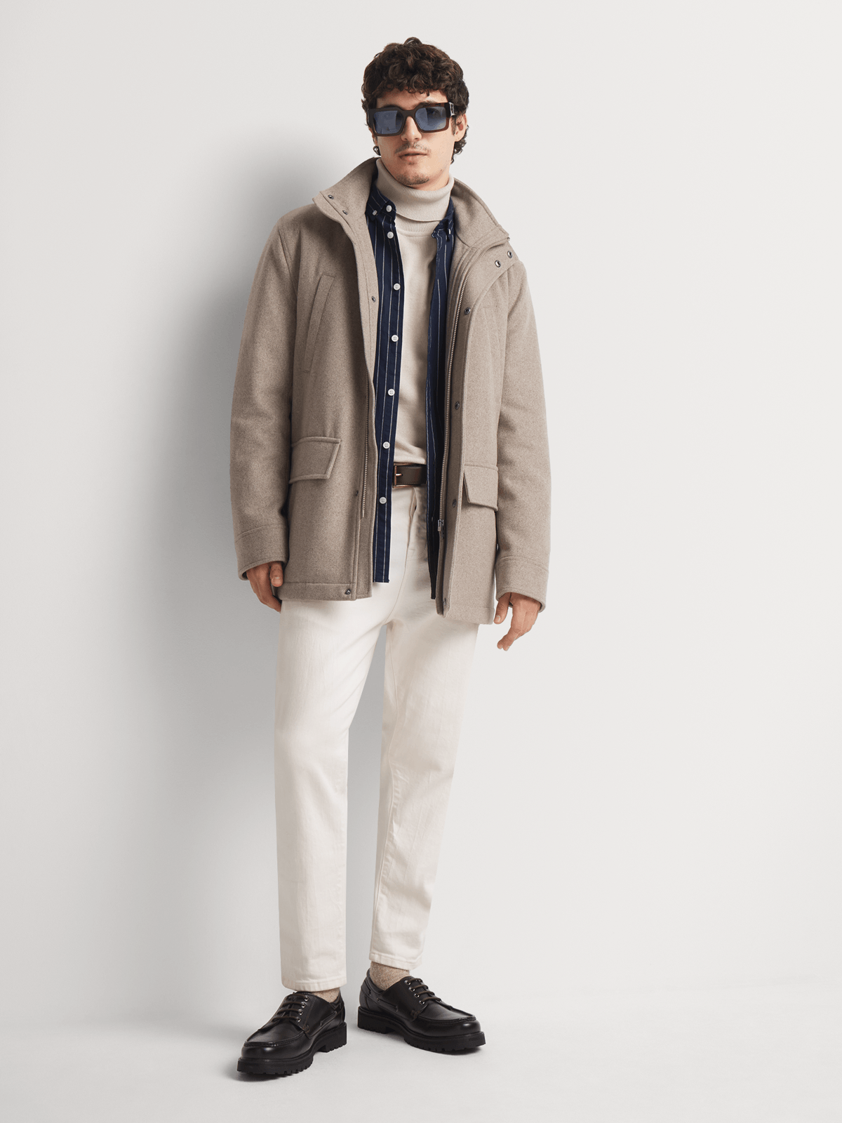Men's Markham Smart Funnel Neck Crop Taupe Melton Jacket | Bash