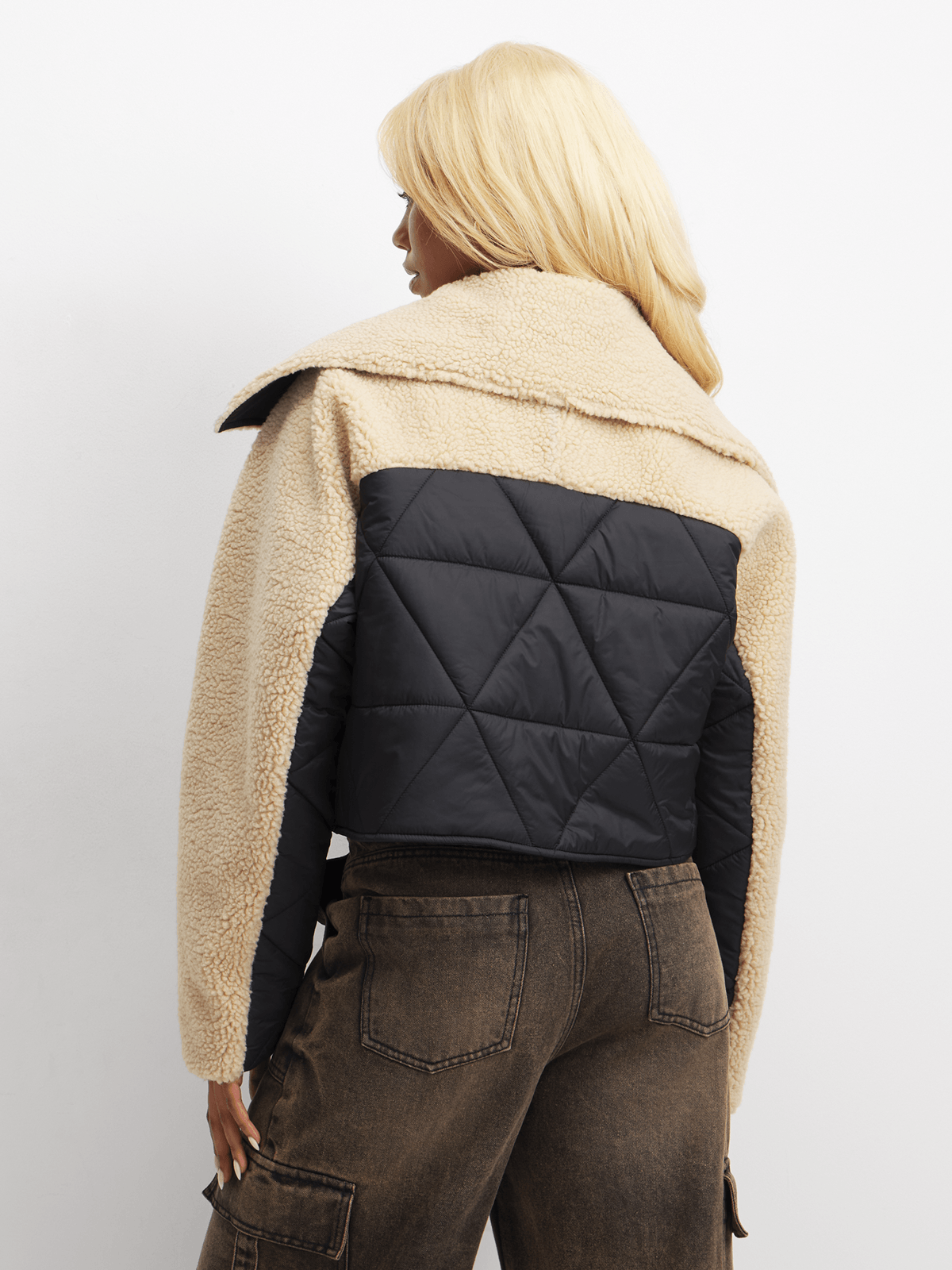 The FIX Women's Black Sherpa Cropped Puffer Jacket | Bash