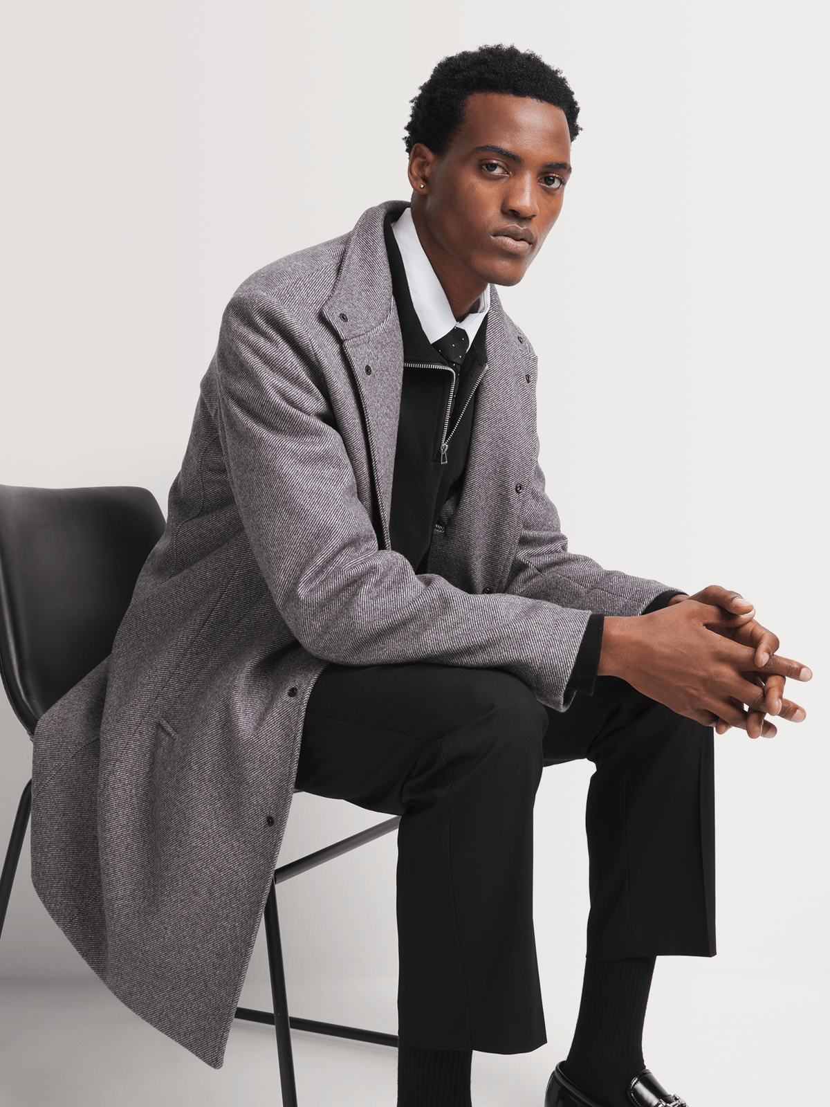 Markham Men's Smart Funnel Neck Twill Weave Grey Coat | Bash