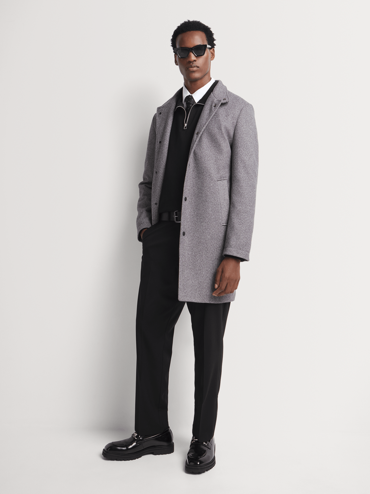 Markham Men's Smart Funnel Neck Twill Weave Grey Coat | Bash