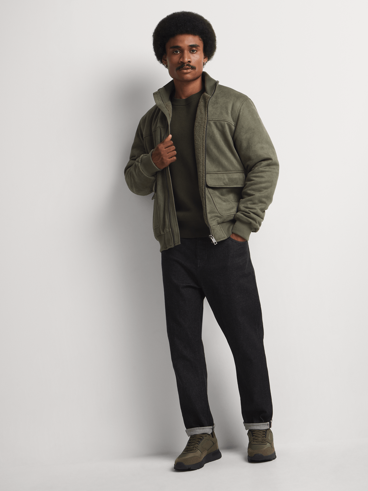 Markham Men's Smart Suedette Zipped Green Bomber Jacket | Bash