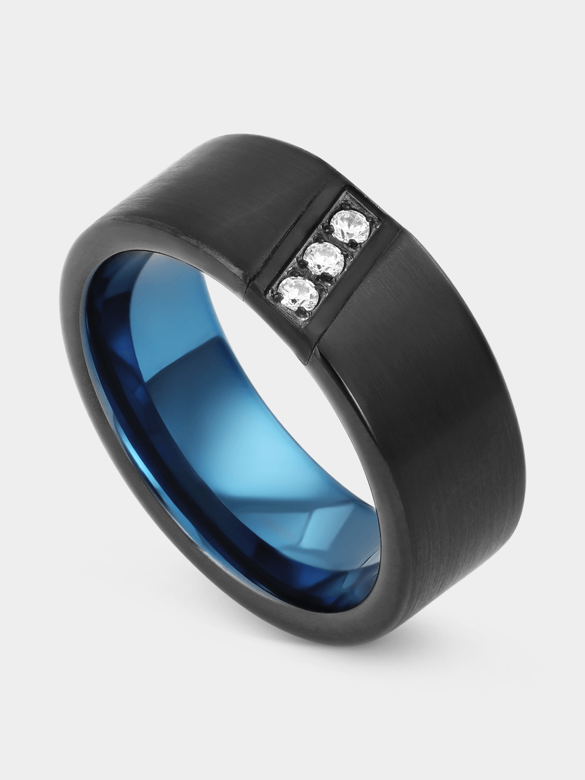 Black Plated Tungsten Lab Grown Diamond Diagonal Trio Ring | Bash