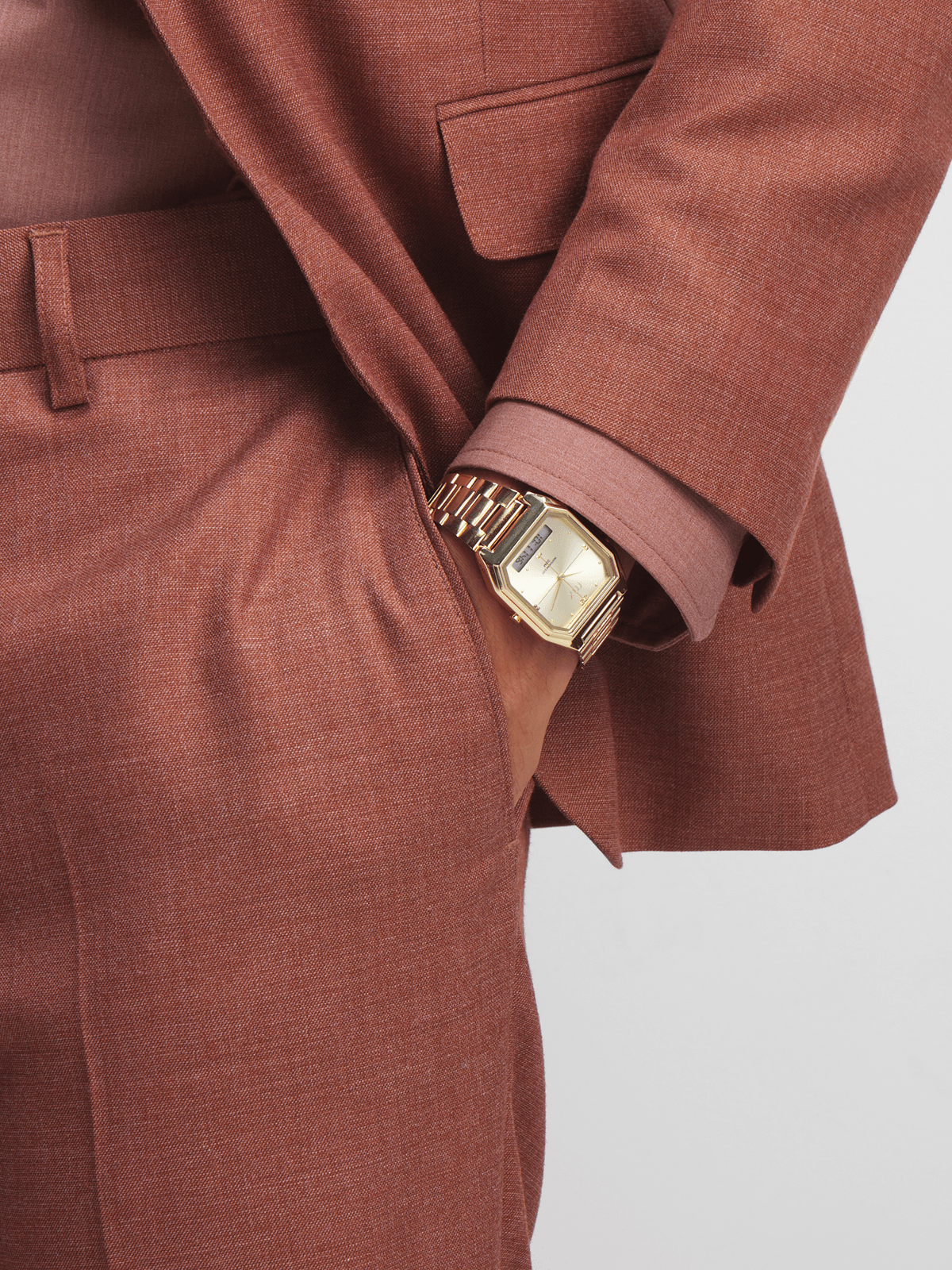 MX Gold Plated Octagonal Dial Anadigi Bracelet Watch | Bash