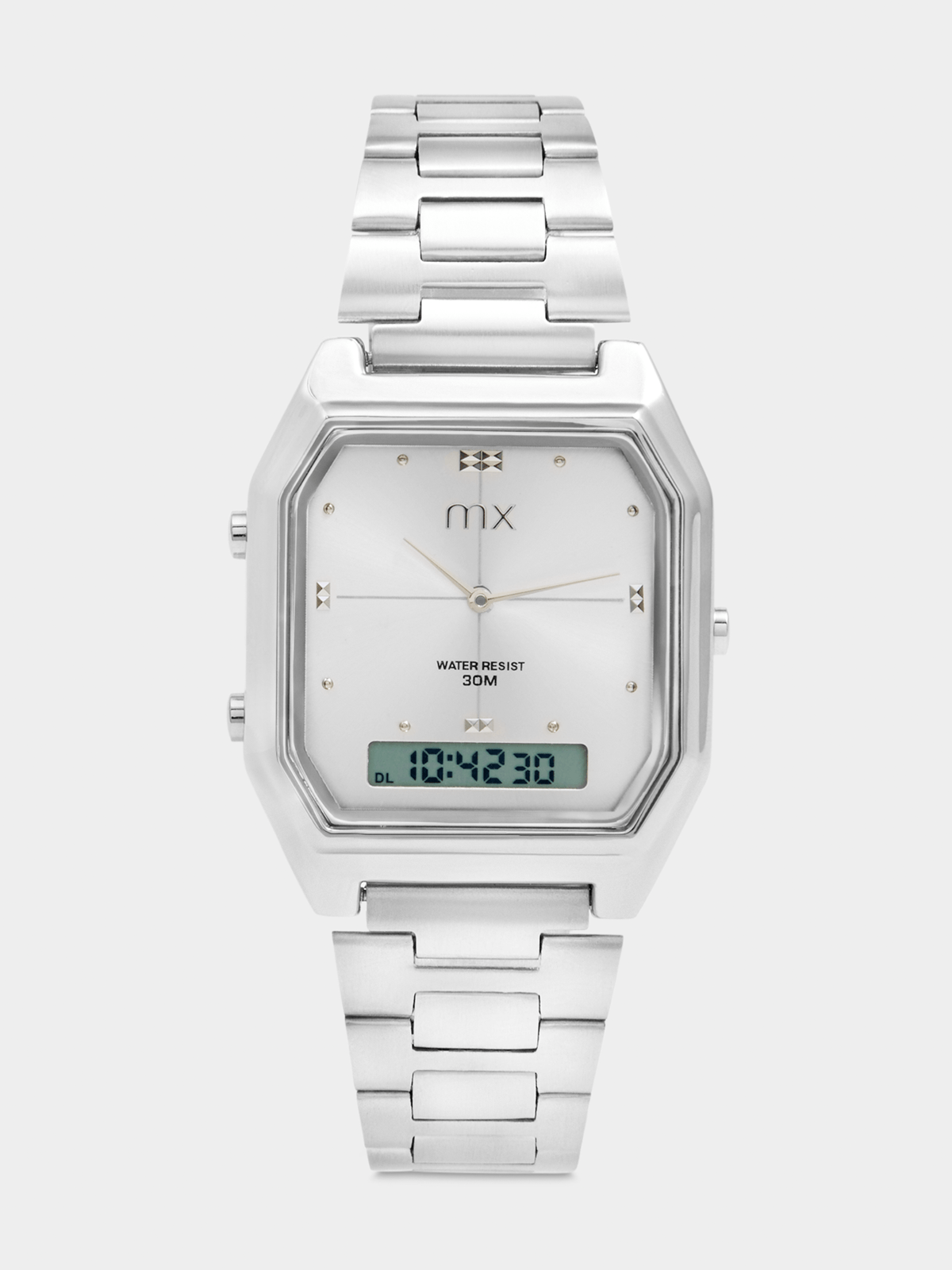 MX Silver Plated Octagonal Dial Anadigi Bracelet Watch | Bash