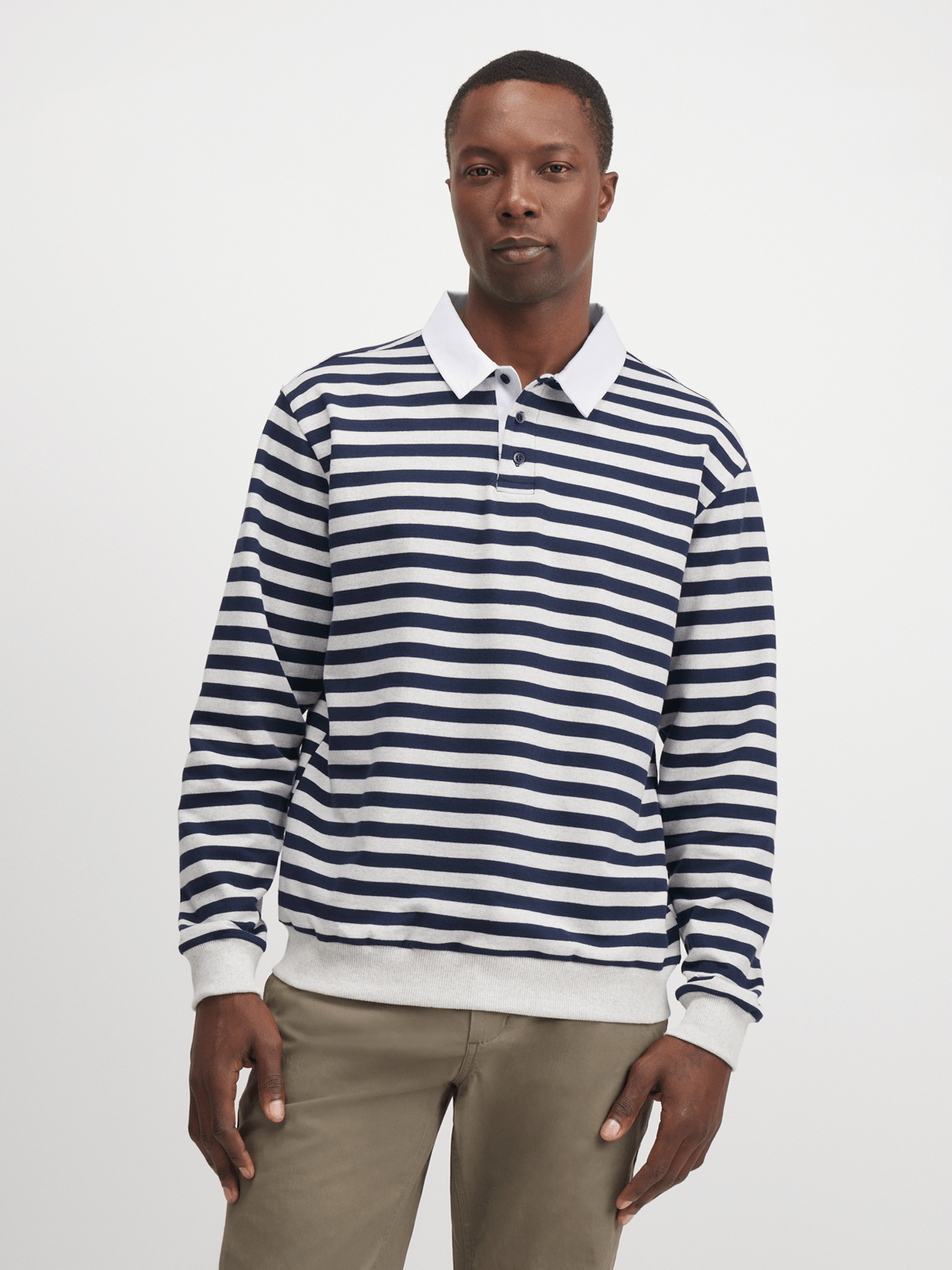 Exact Men's White & Navy Striped Rugby Golfer | Bash