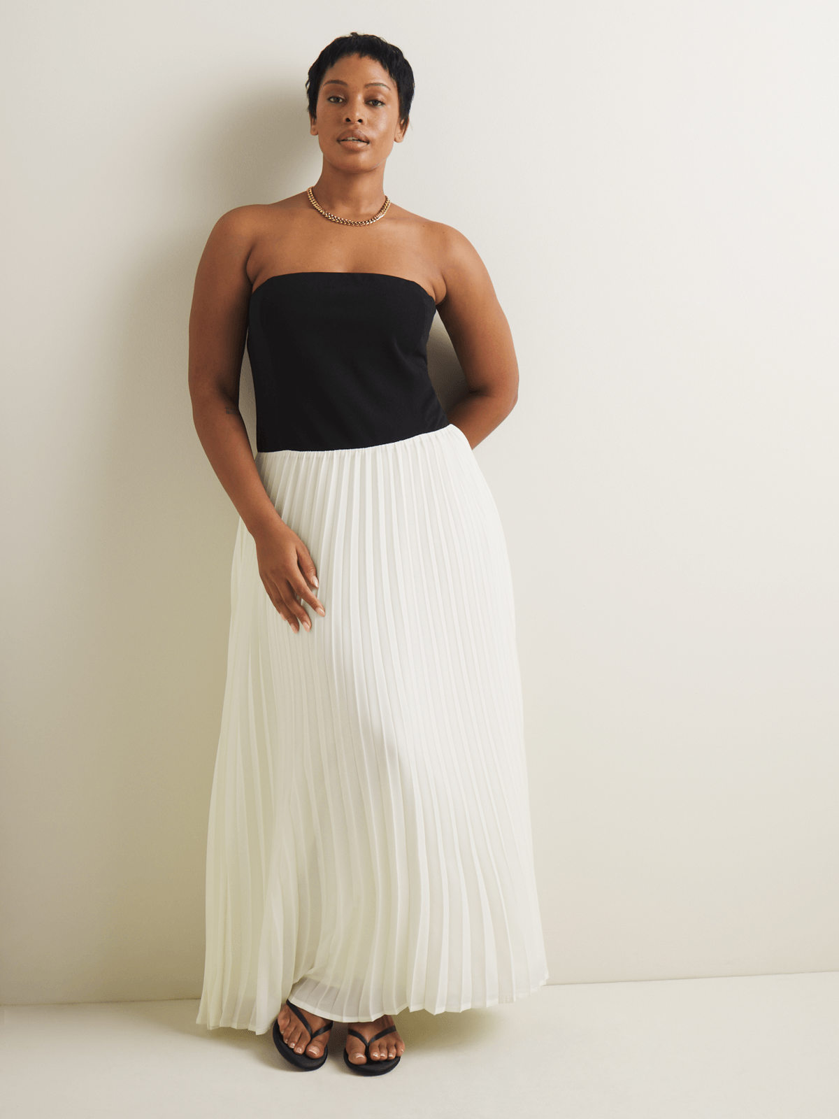 Women's Iconography Strapless Pleated Combo Fabric Dress | Bash