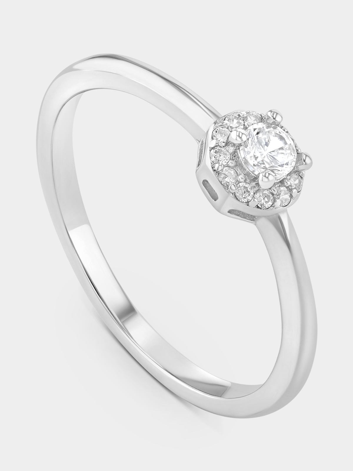Sterling Silver Cubic Zirconia Round Hexagonal Halo Promise Ring | Bash