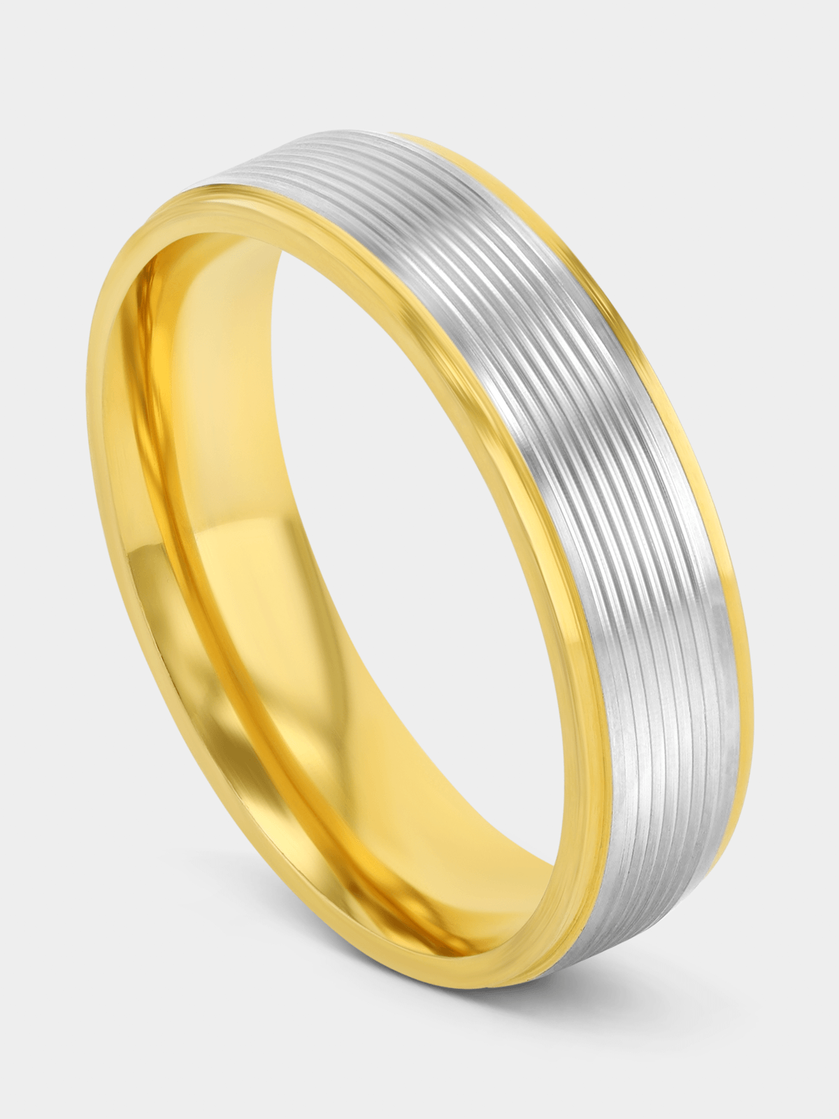 Gold Plated Sterling Silver Fine Grooves Two-Tone Ring | Bash