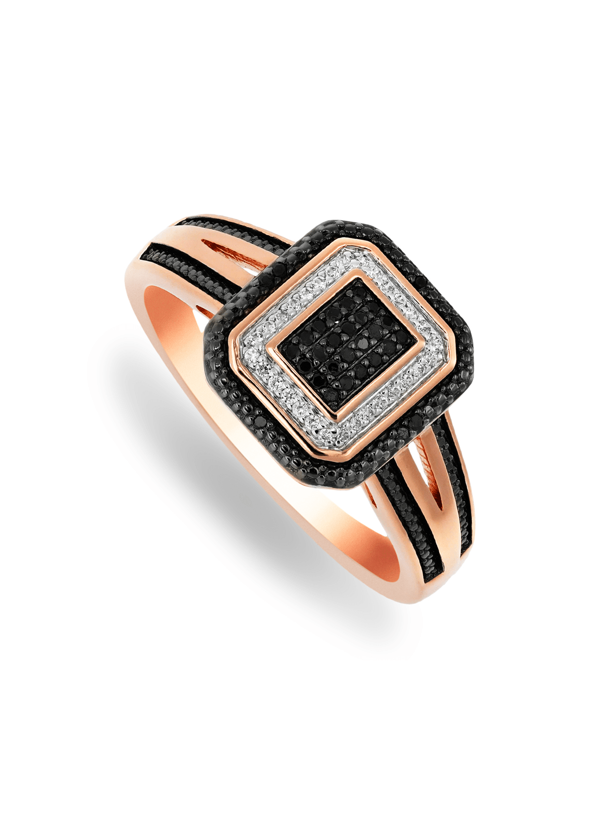 Rose Gold Black & White Diamond Princess Ring | Bash
