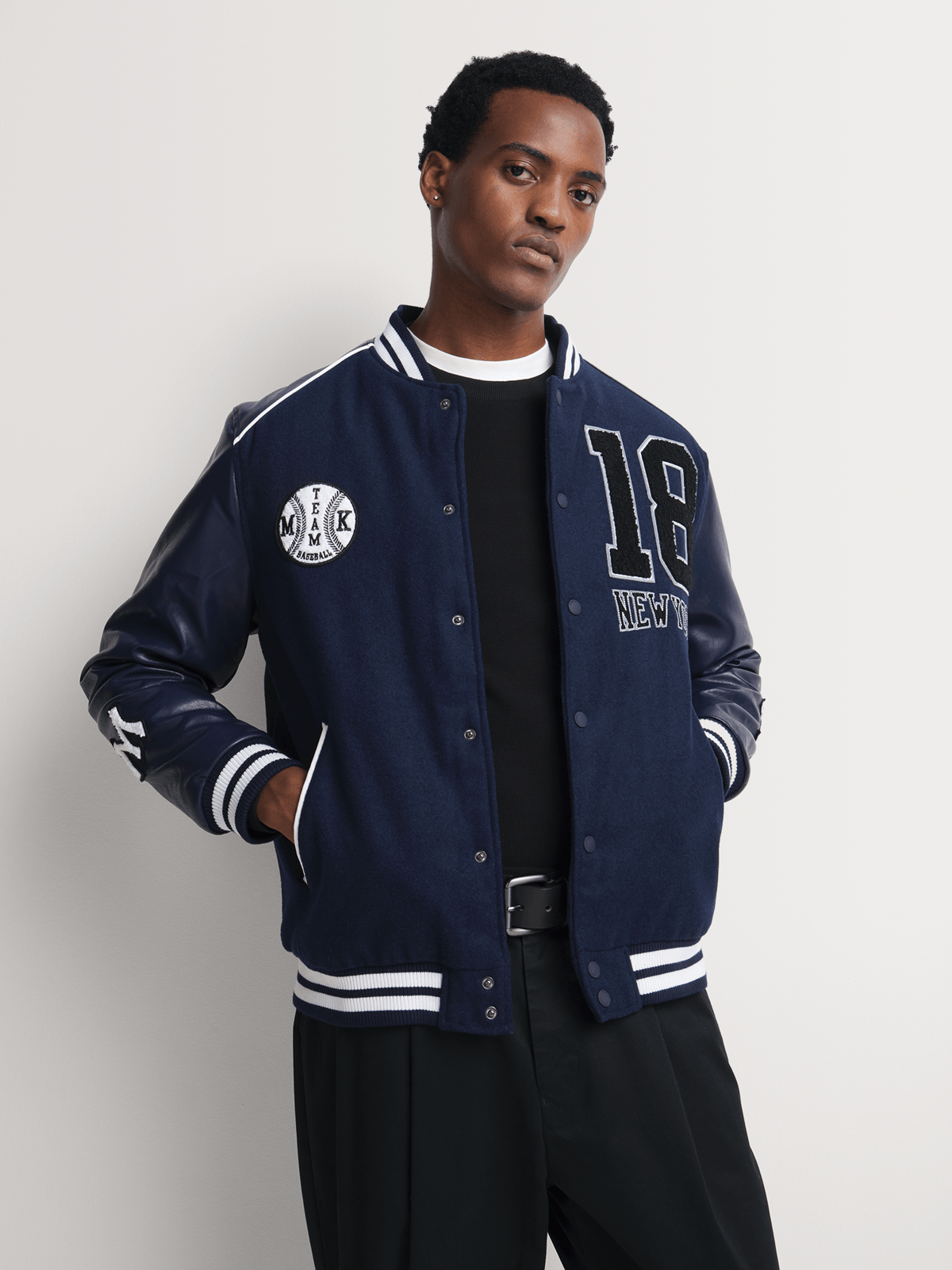 Markham Men's Melton Varsity Navy Jacket | Bash
