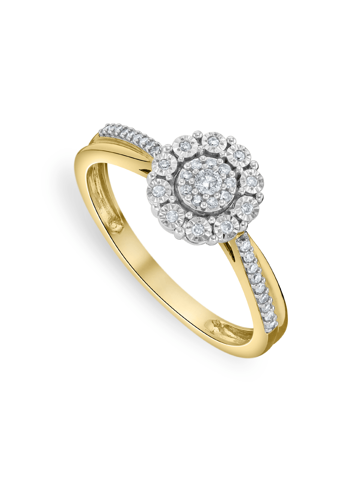Yellow Gold 0.15ct Diamond Round Halo Ring | Bash
